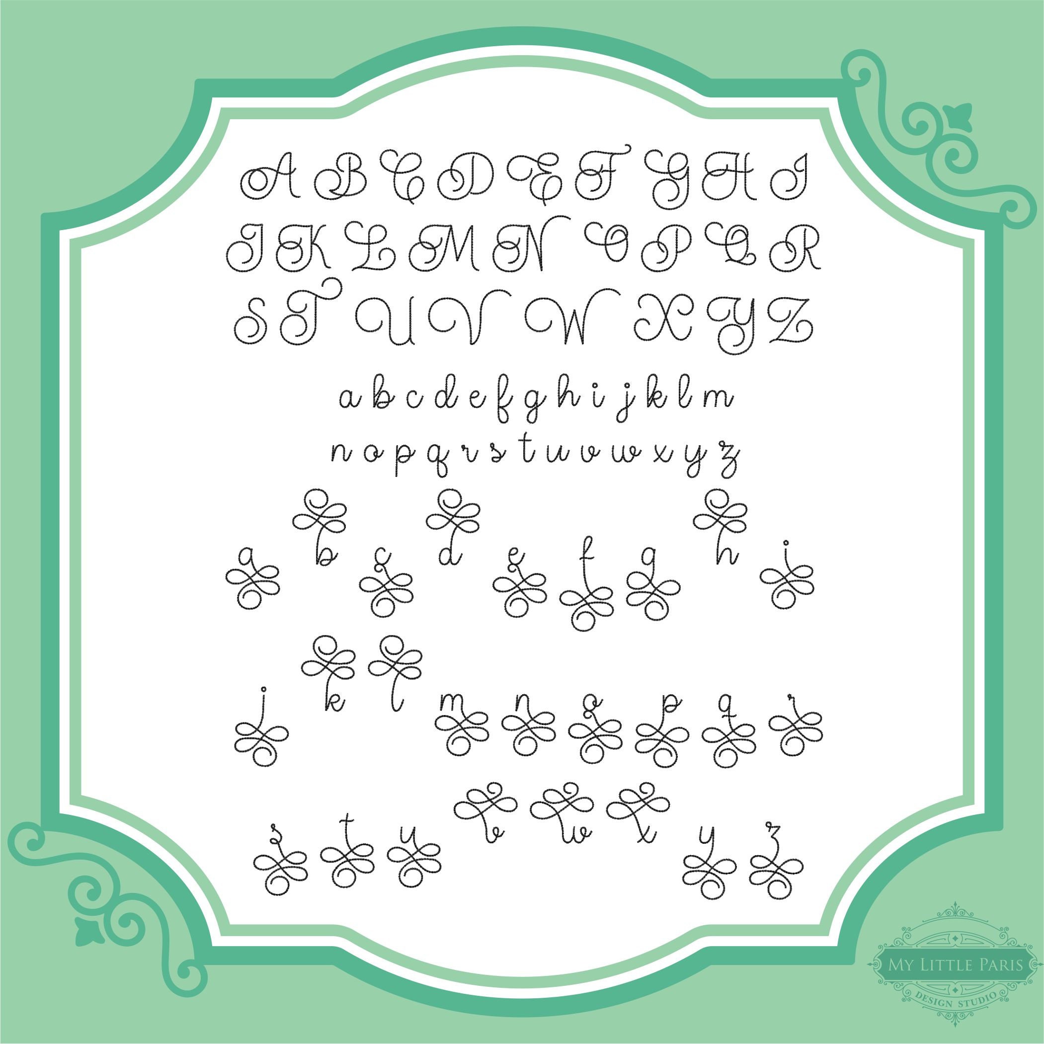 Embroidery Rosemary Script Font - 0.75" 1" 1.5" 2" - BX Included - 11 ...