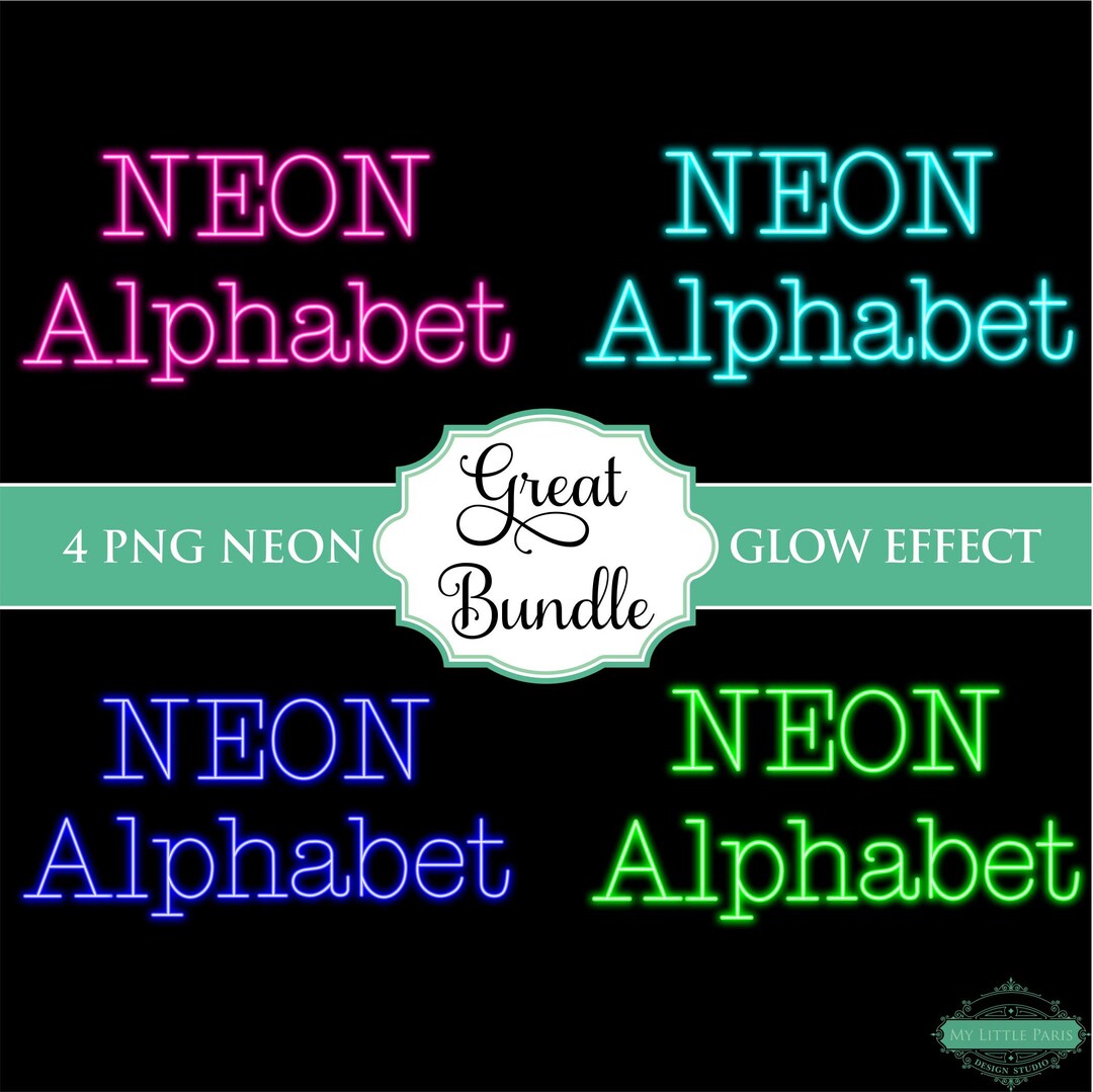 Neon Line Glow Effect Bundle 4 Colors Alphabet PNG Clip Art Letters ...