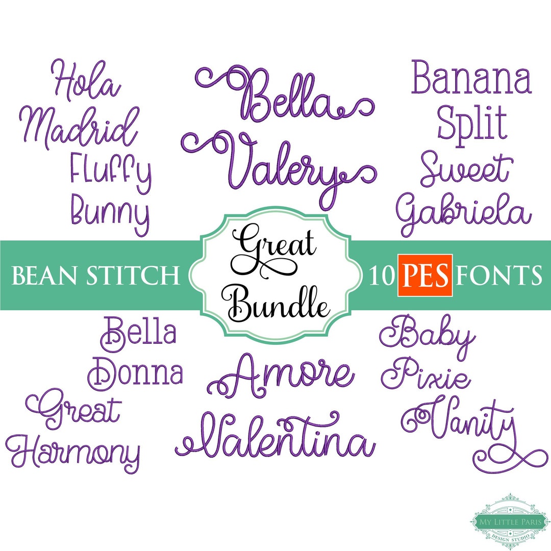 PES Satin Embroidery Font Bundle #4 - 0.75" 1" 1.5" 2"- 10 PES Fonts ...