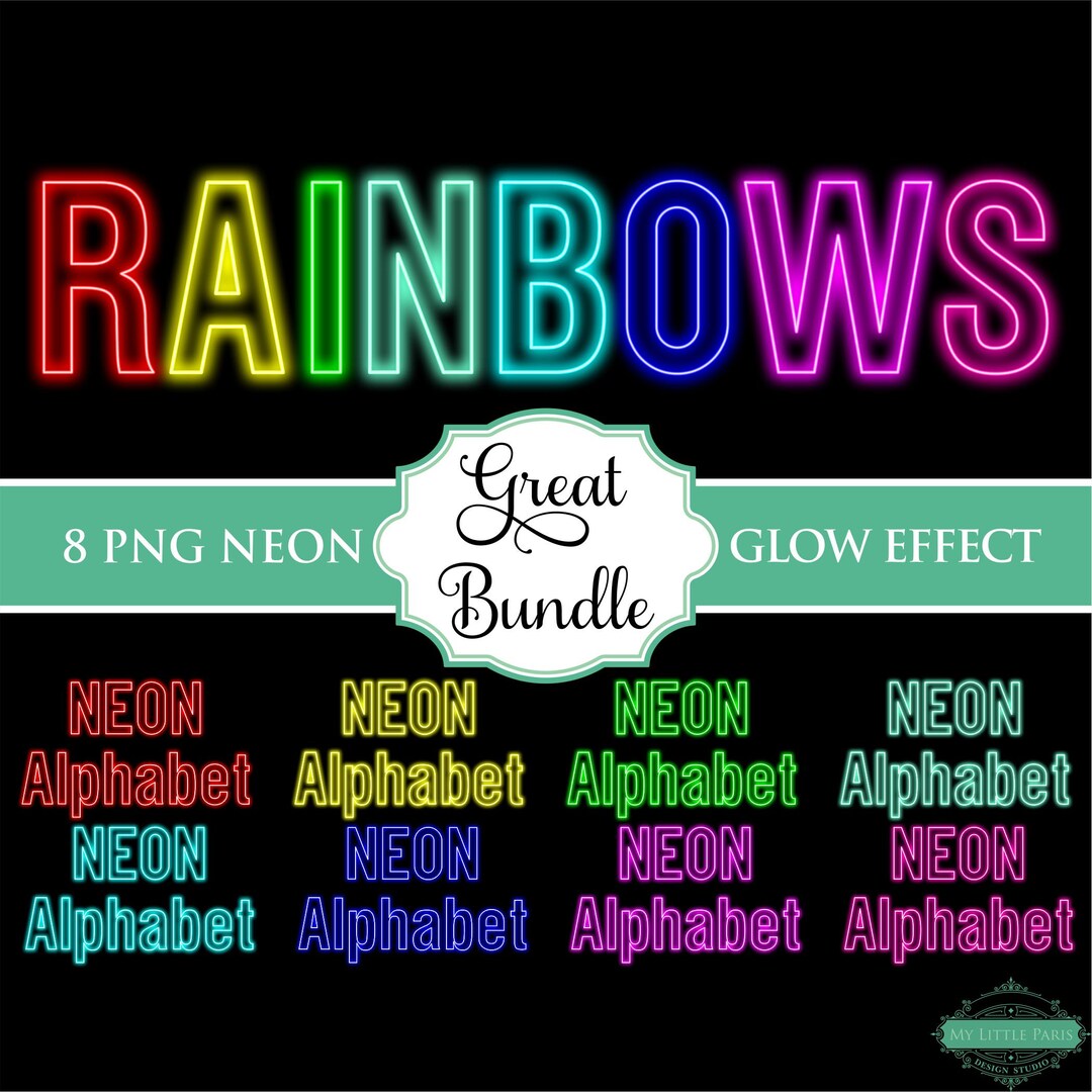 Neon Line Glow Effect Bundle 8 Colors Alphabet PNG Clip Art Letters ...