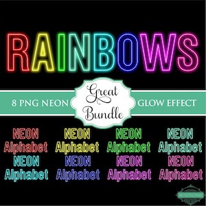 Neon Line Glow Effect Bundle 8 Colors Alphabet PNG Clip Art Letters ...