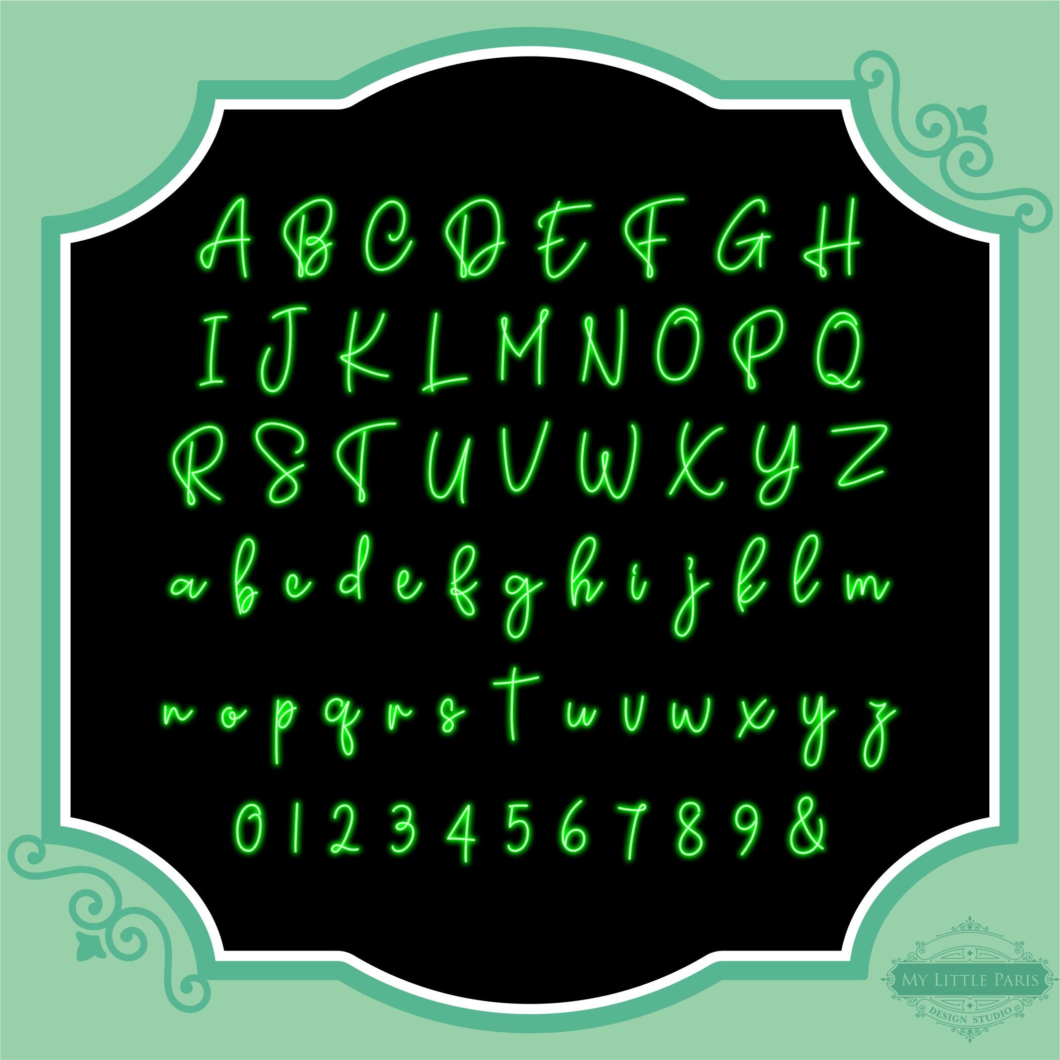 Neon Script Line Glow Effect Alphabet PNG Clip Art Letters Script Font ...