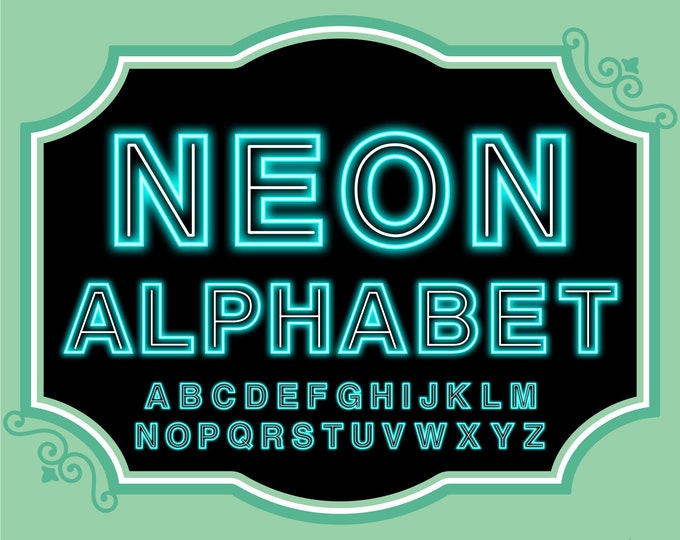 Neon Glow Effect Alphabet PNG Clip Art Letters Font Instant - Etsy