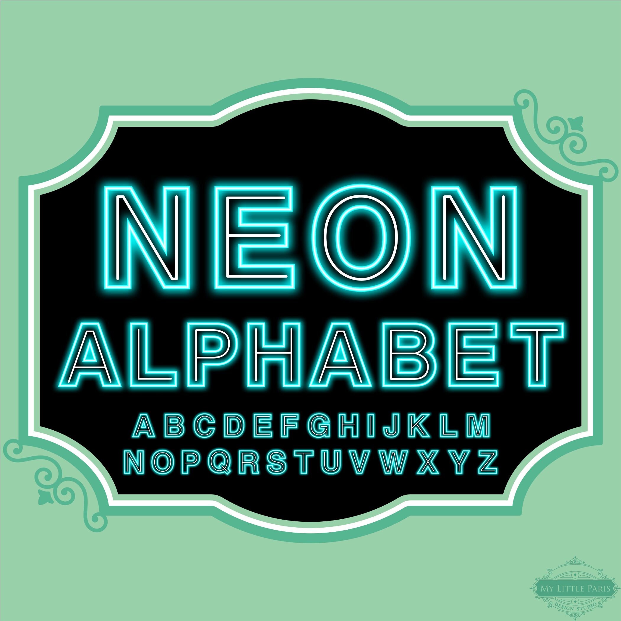 Neon Glow Effect Alphabet PNG Clip Art Letters Font Instant - Etsy