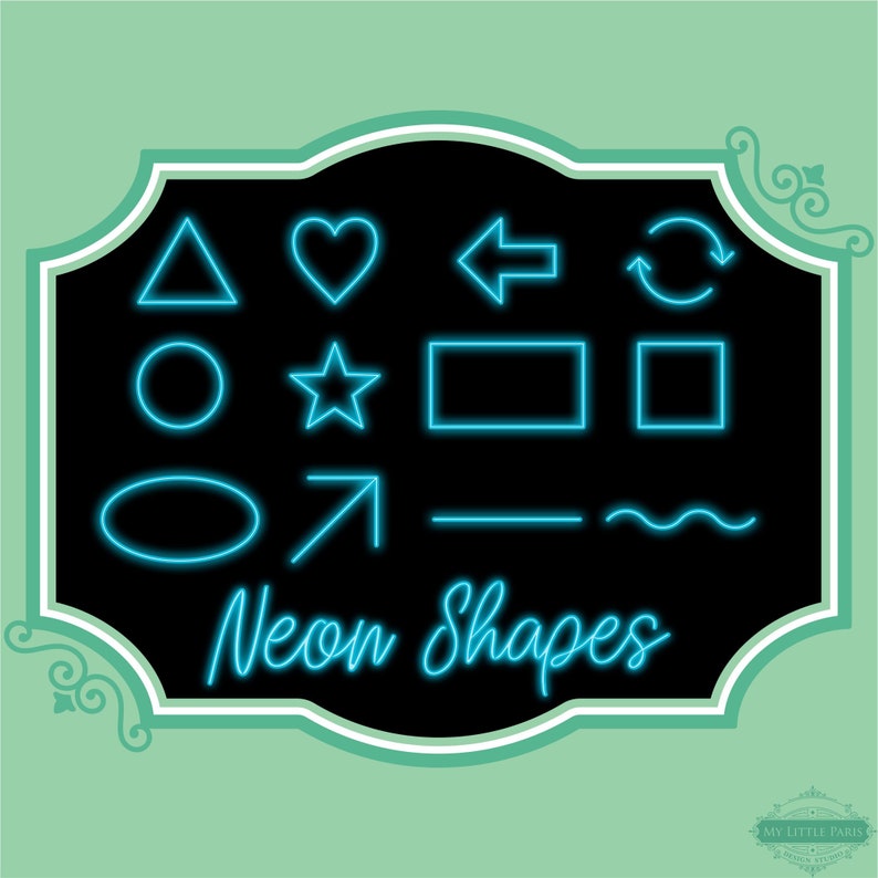 Neon Shapes PNG Clip Art Geometric Square Hearth Arrow Line - Etsy