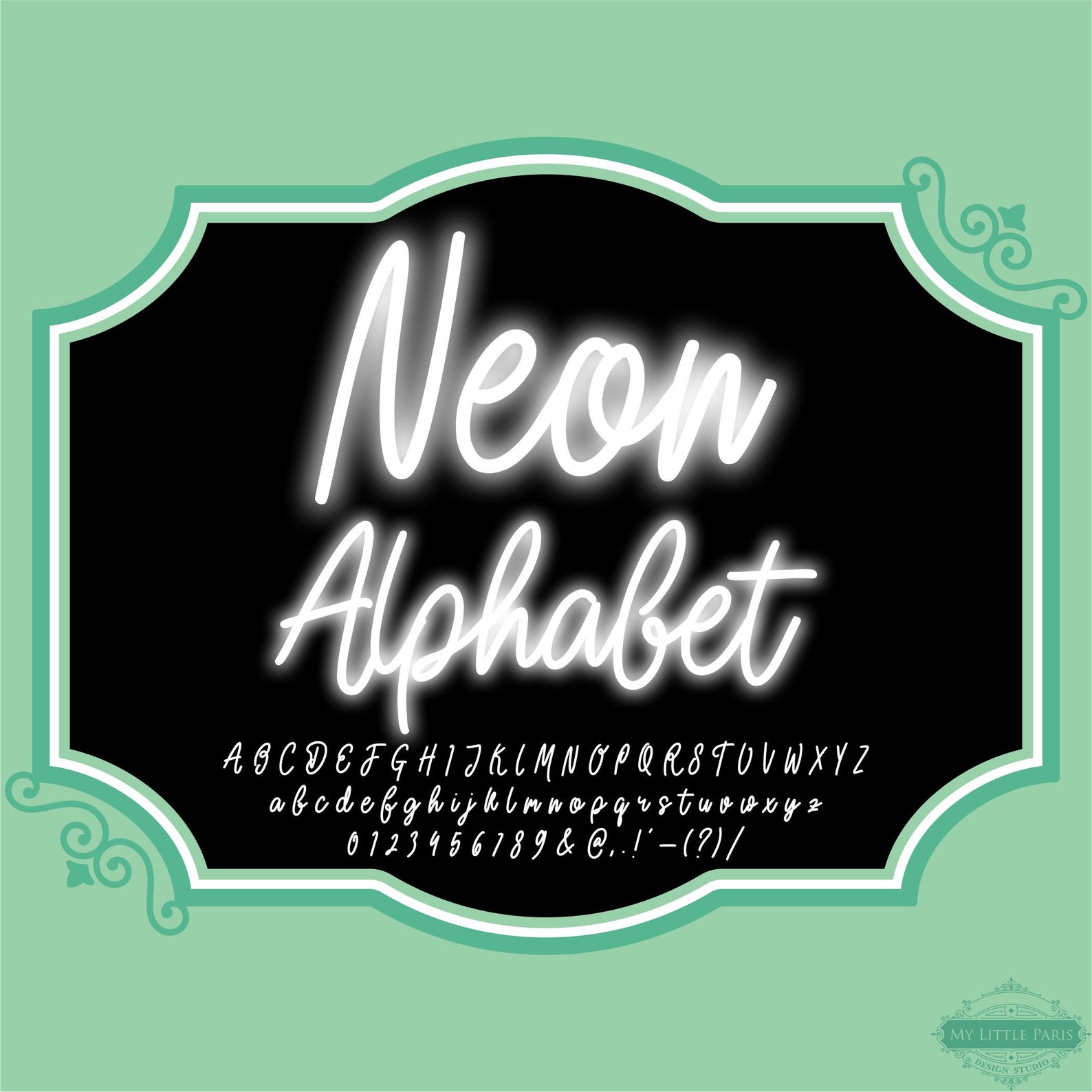 Neon Script Alphabet PNG Clip Art Letters Font Numbers Instant - Etsy