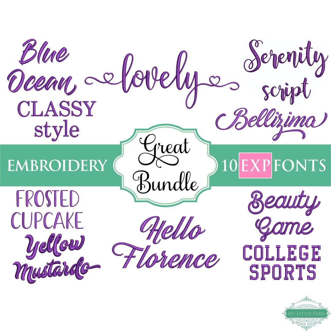 EXP Embroidery Font Bundle #1- 0.75" 1" 1.5" 2"- 10 EXP Fonts - Instant ...