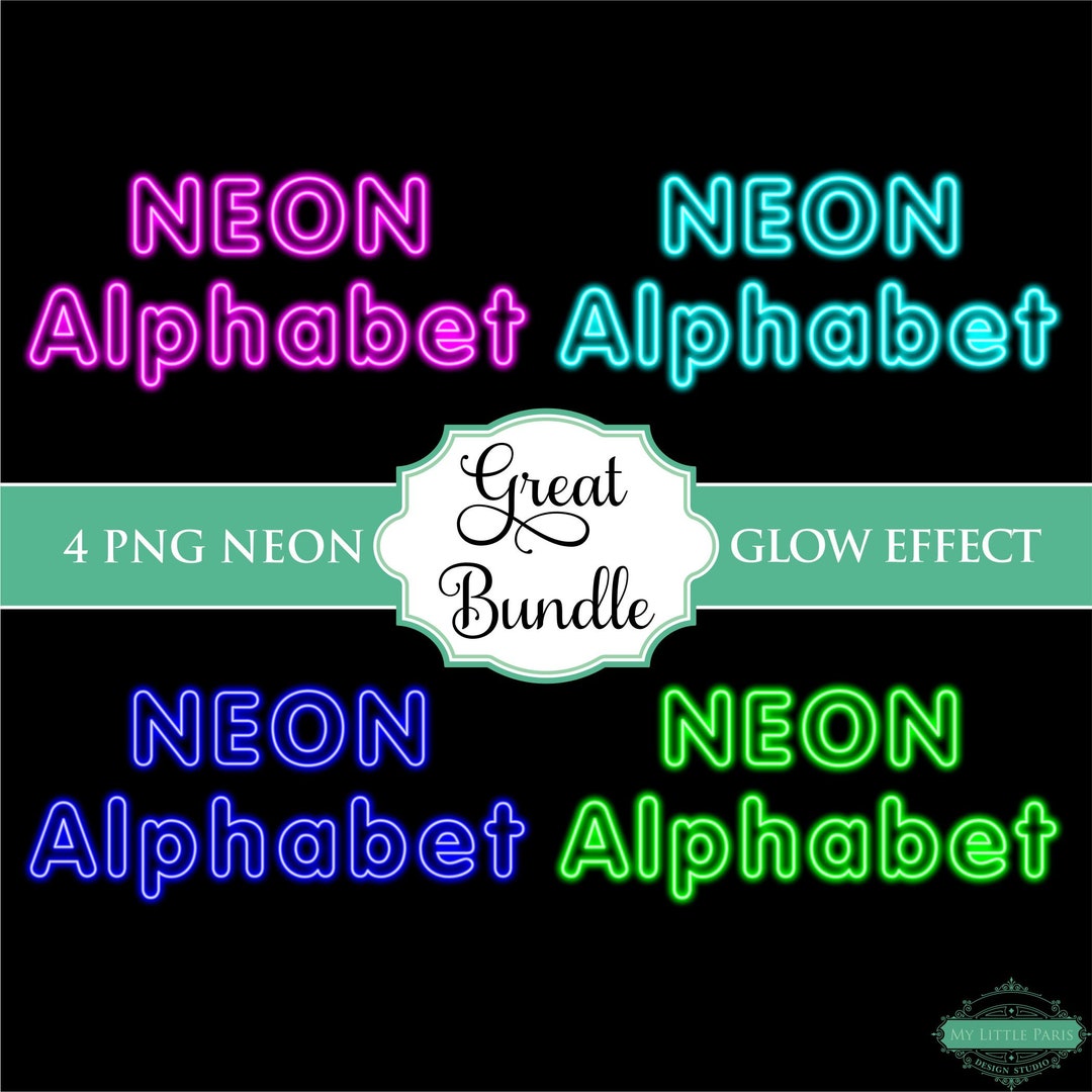 Neon Glow Effect Bundle 4 Colors Alphabet PNG Clip Art Letters Font ...