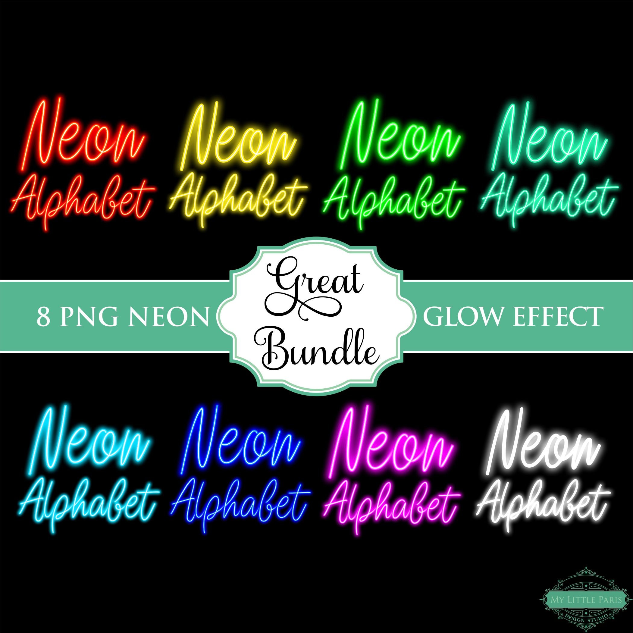 Neon Bundle 8 Colors Script Alphabet PNG Clip Art Letters Font | Etsy