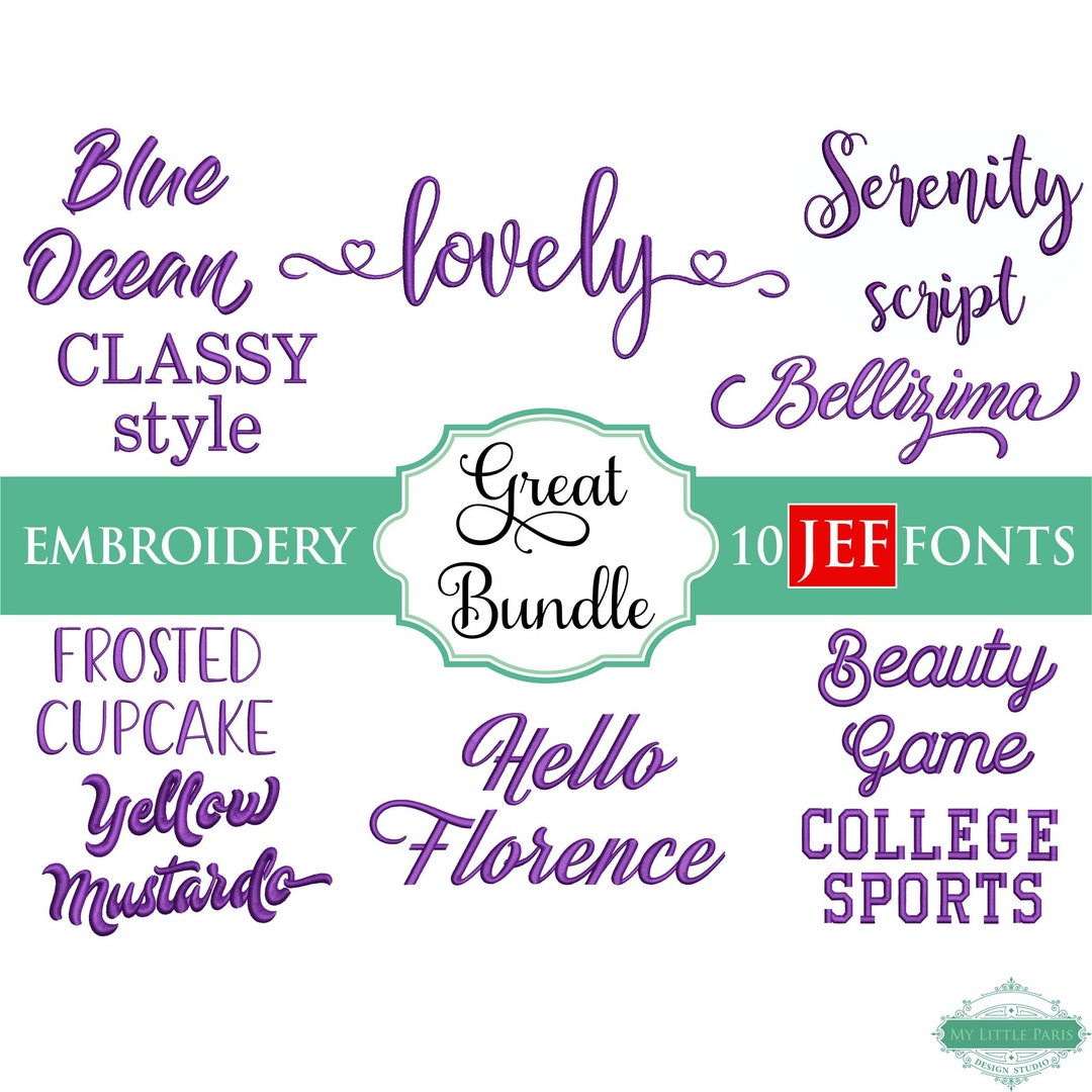 JEF Embroidery Font Bundle #1- 0.75" 1" 1.5" 2"- 10 JEF Fonts - Instant ...