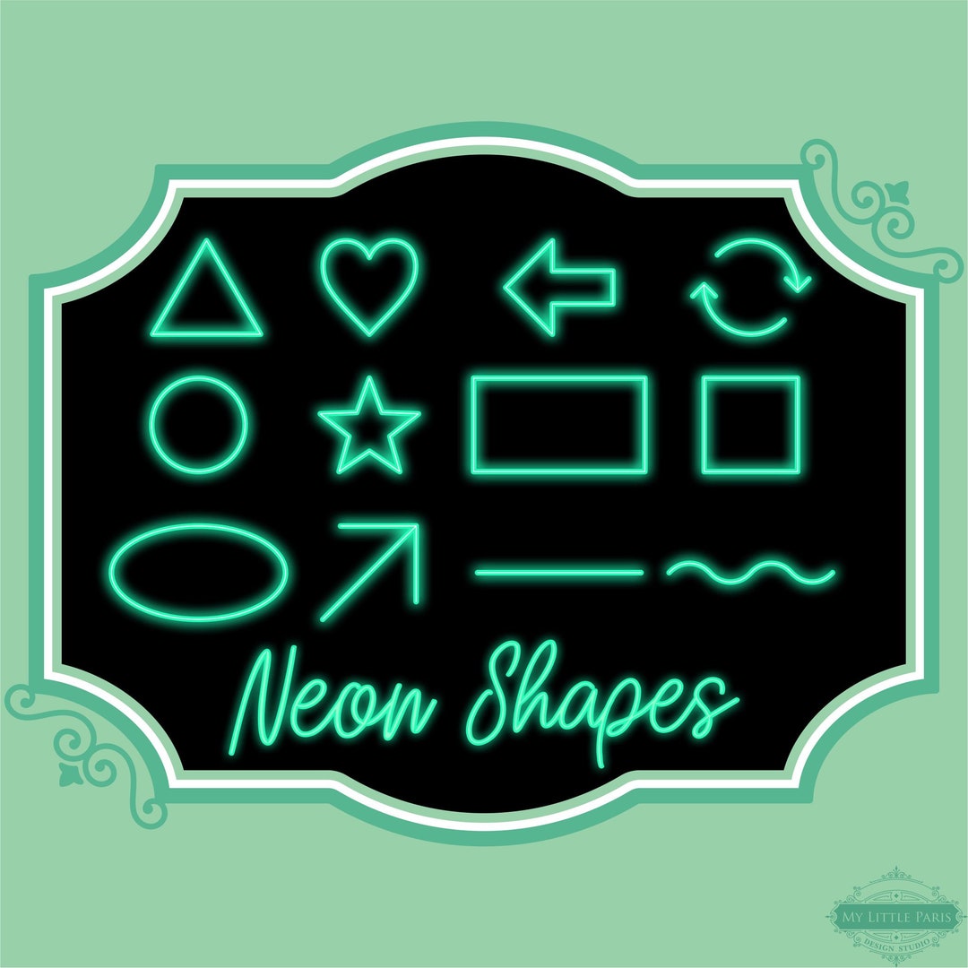 Neon Aqua Shapes PNG Clip Art Geometric Square Hearth Arrow Line Star ...