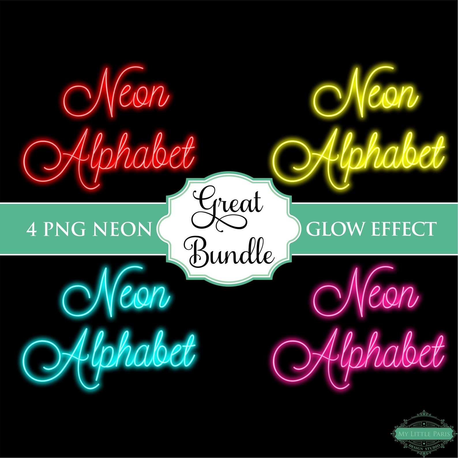 Neon Glow Effect Bundle 4 Colors Alphabet PNG Clip Art Script - Etsy