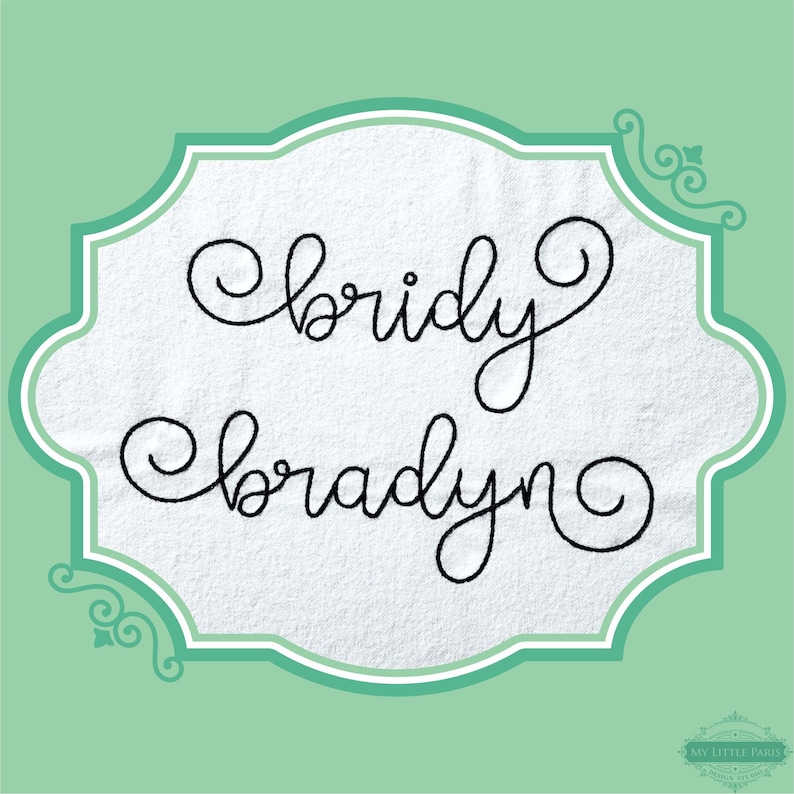 Embroidery Bean Bridy Bradyn Script Font - 0.75" 1" 1.5" 2" - BX ...
