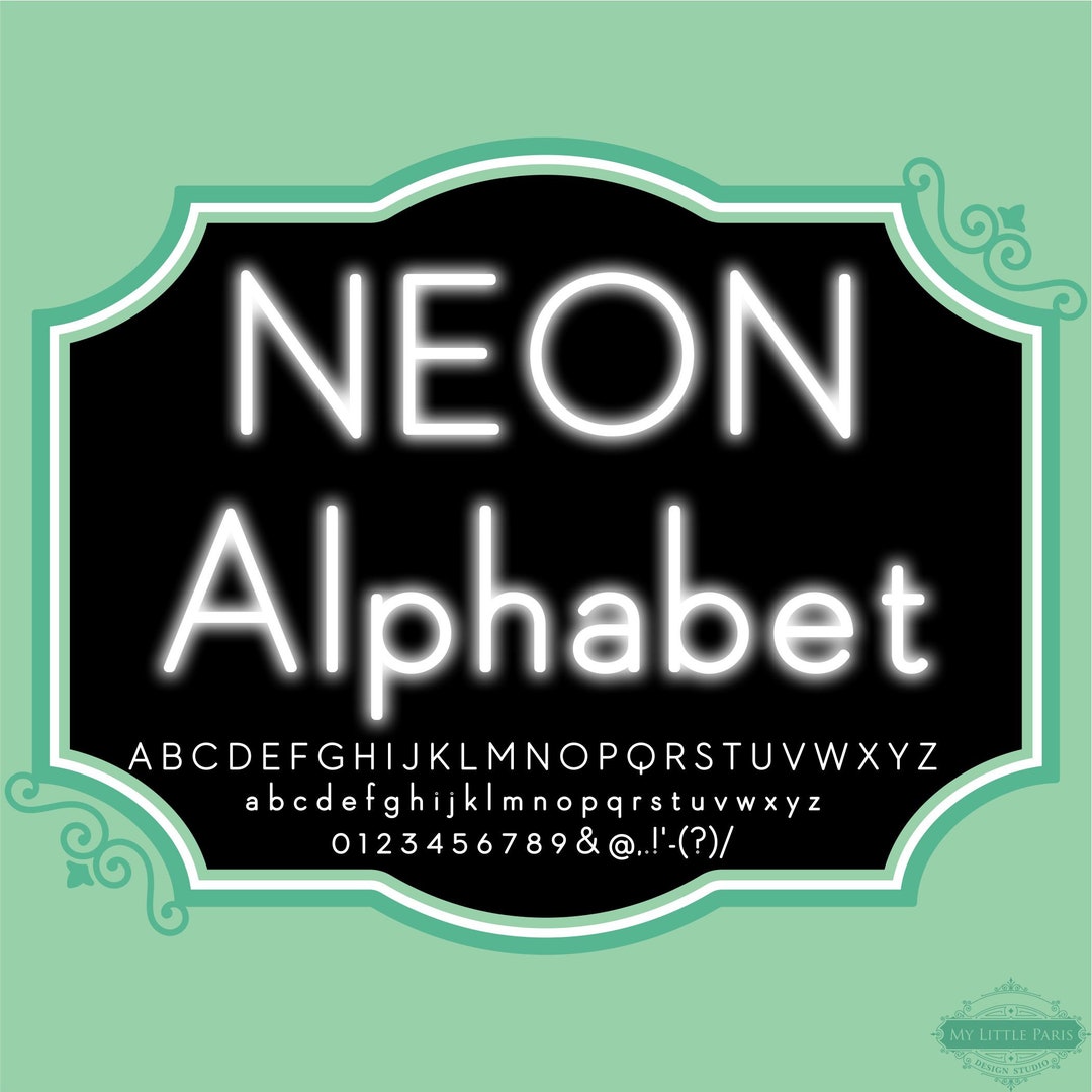 Neon Alphabet PNG Clip Art Letters Font Numbers Instant Download Files ...