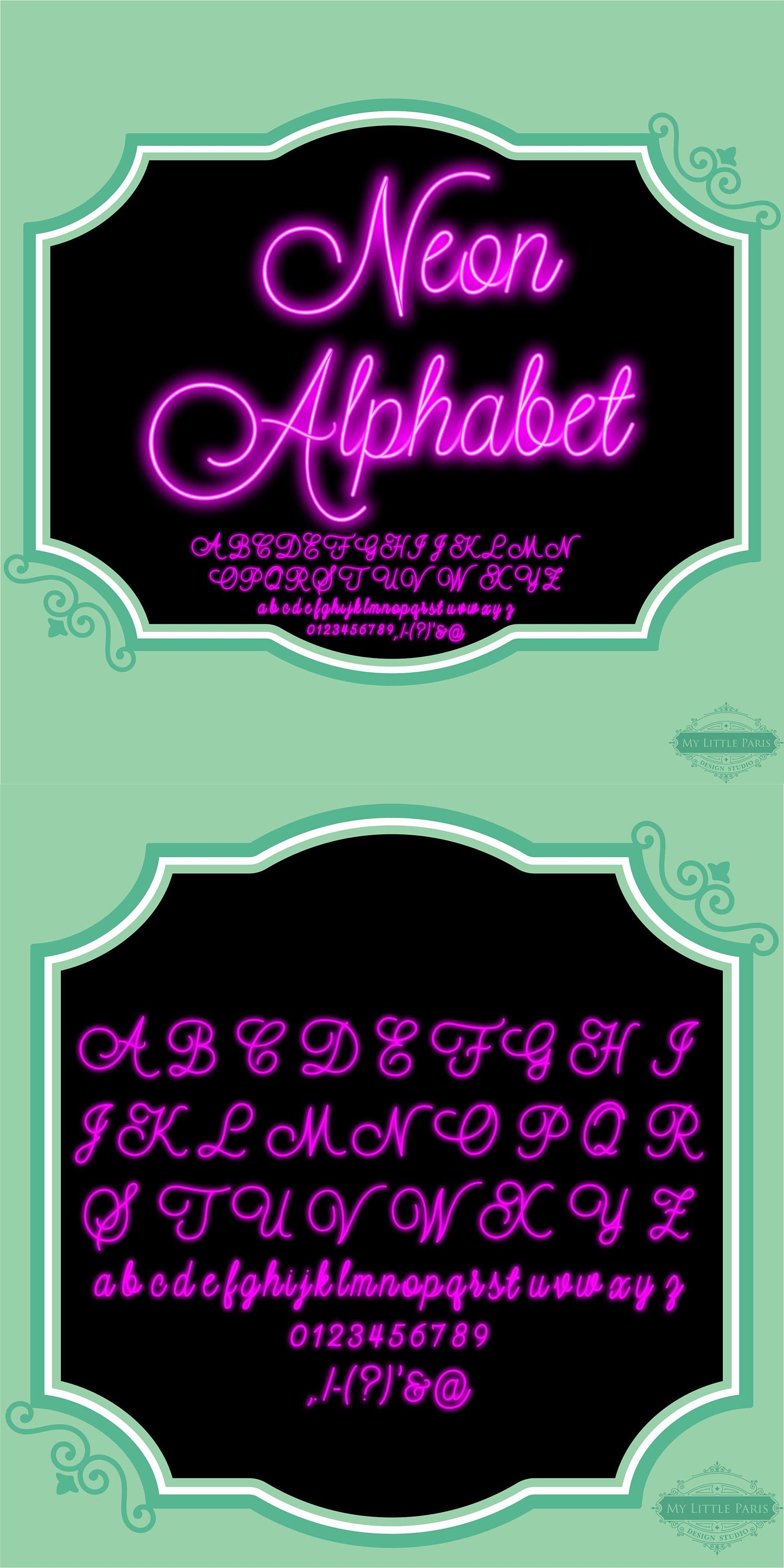 Neon Script Glow Effect Bundle 7 Colors Alphabet PNG Clip Art | Etsy