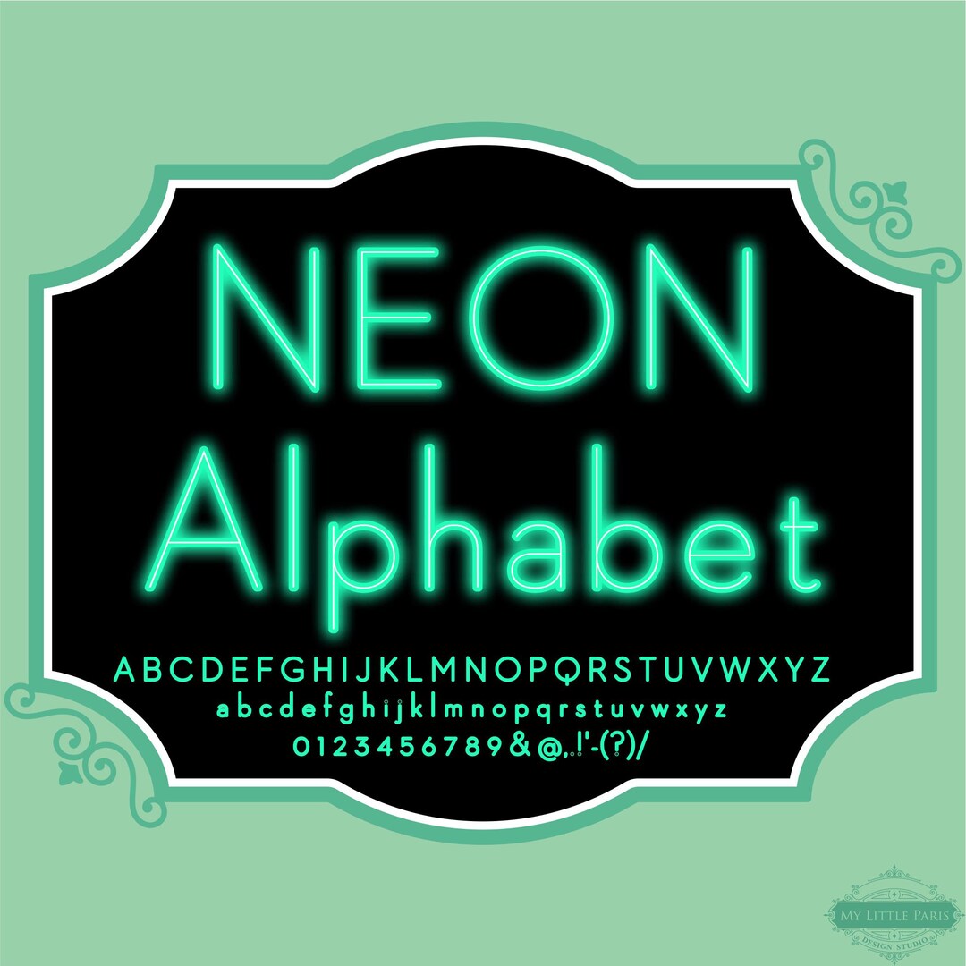 Neon Aqua Alphabet PNG Clip Art Letters Font Numbers Instant Download ...