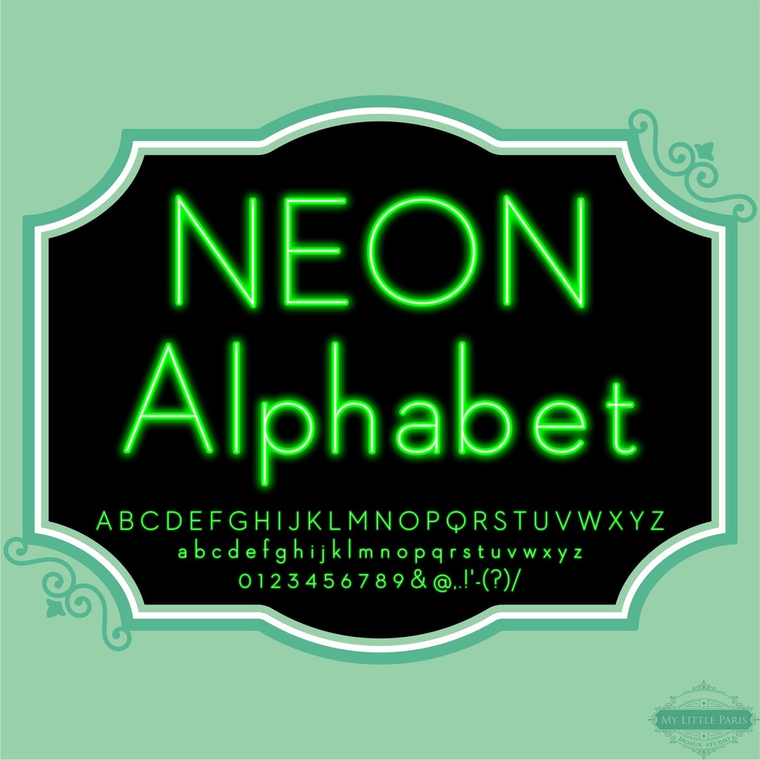 Green Neon Alphabet PNG Clip Art Letters Font Numbers Instant Download ...