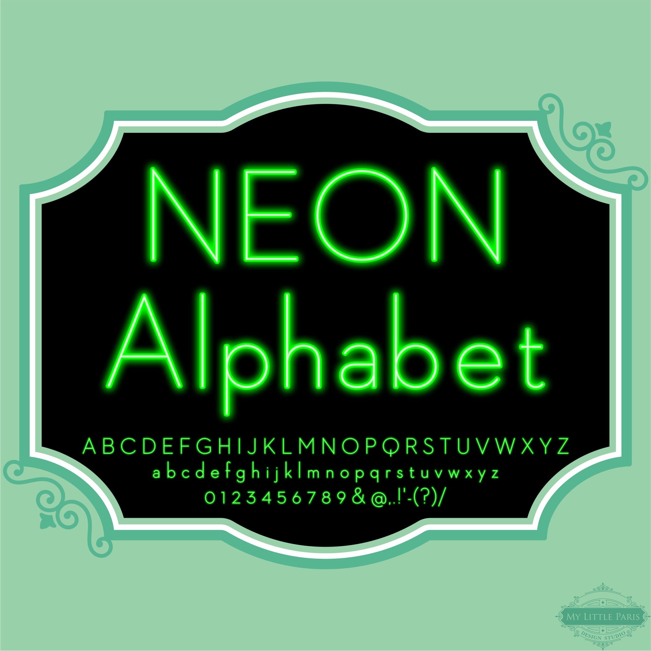 Green Neon Alphabet PNG Clip Art Letters Font Numbers Instant | Etsy