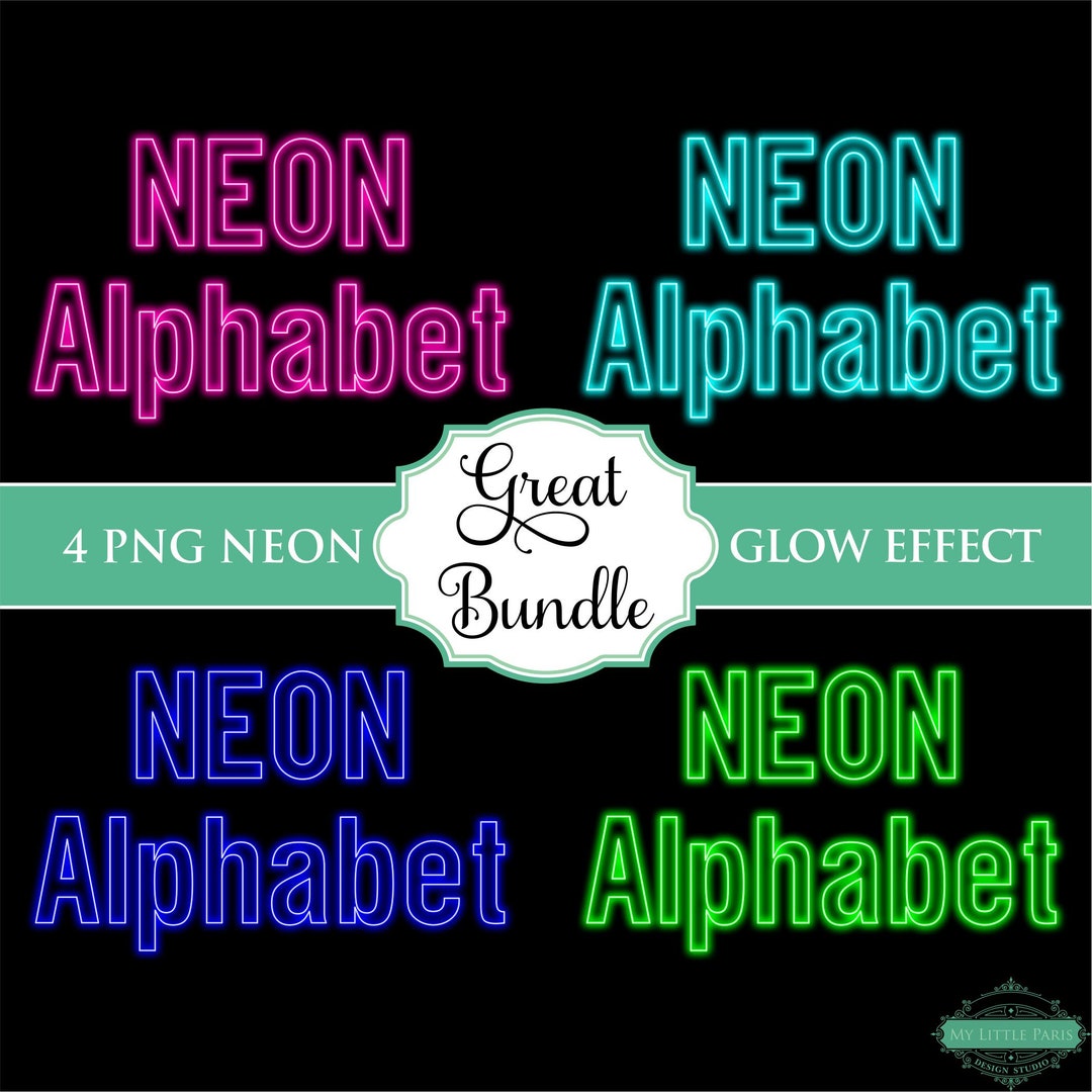 Neon Line Glow Effect Bundle 4 Colors Alphabet PNG Clip Art Letters ...