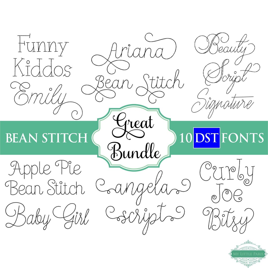 DST Bean Stitch Embroidery Font Bundle #2 - 0.75" 1" 1.5" 2" - 10 DST ...