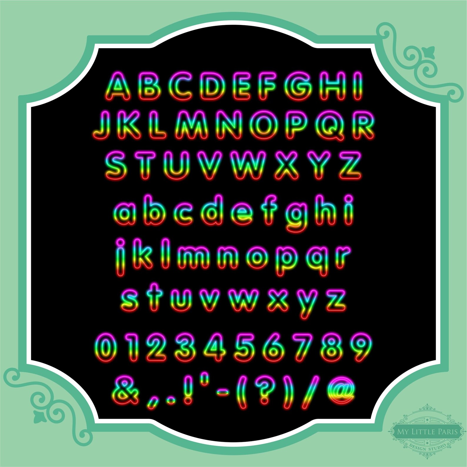 Neon Multicolor Rainbow Alphabet C PNG Clip Art Letters Font - Etsy