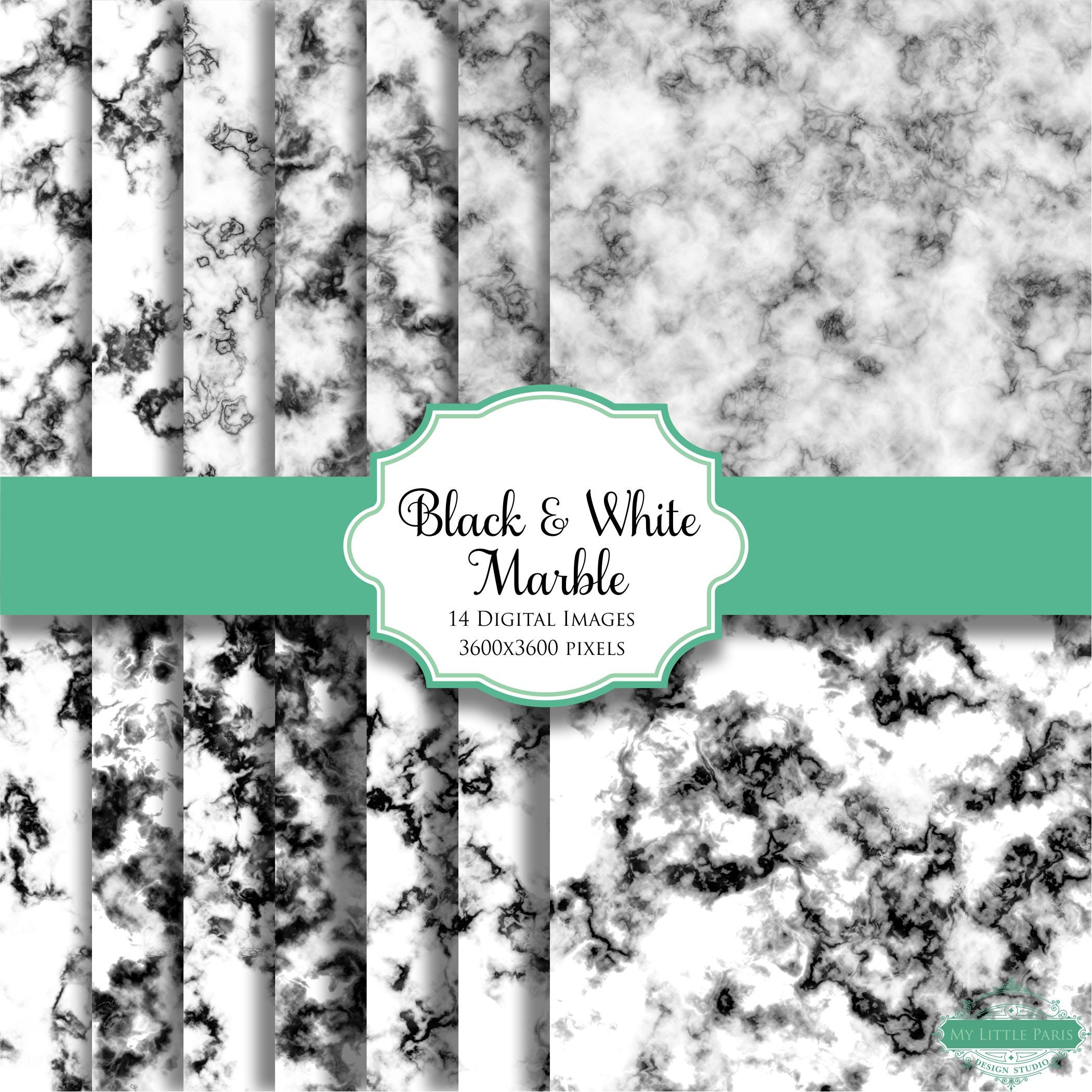 14 Designs Instant Download Files Marble Digital Paper Black and White ...