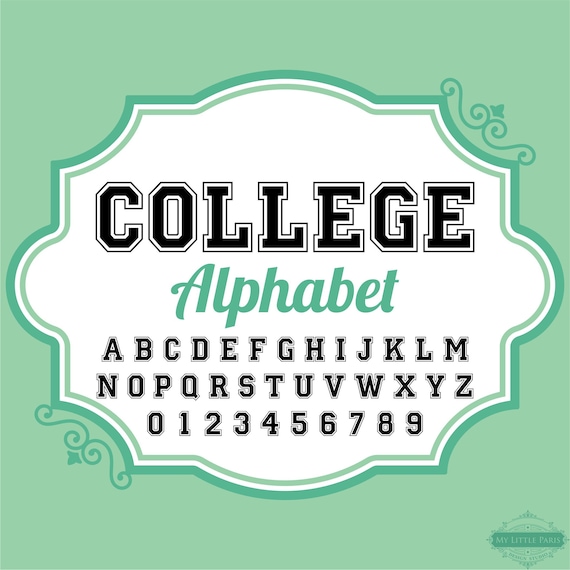 SVG PNG Alphabet Clip Art College Letters and Numbers Instant - Etsy