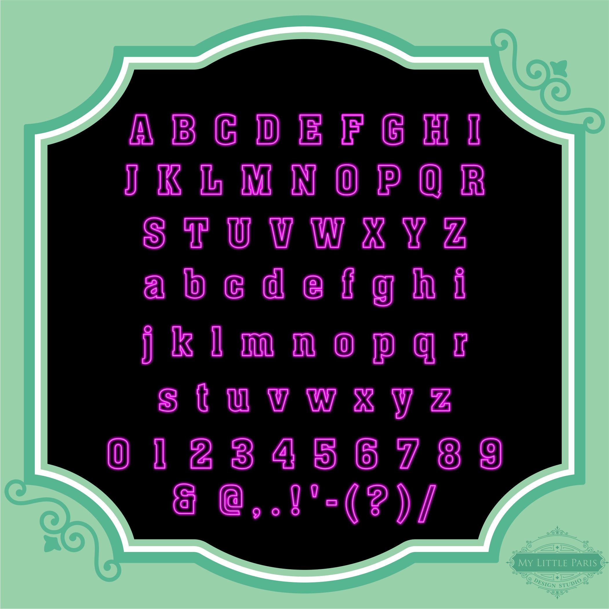 Neon Alphabet PNG Clip Art Letters Font Numbers Instant | Etsy