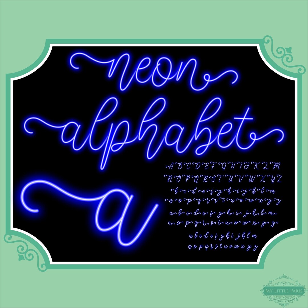 Neon Script Line Glow Effect Alphabet PNG Clip Art Letters Script ...