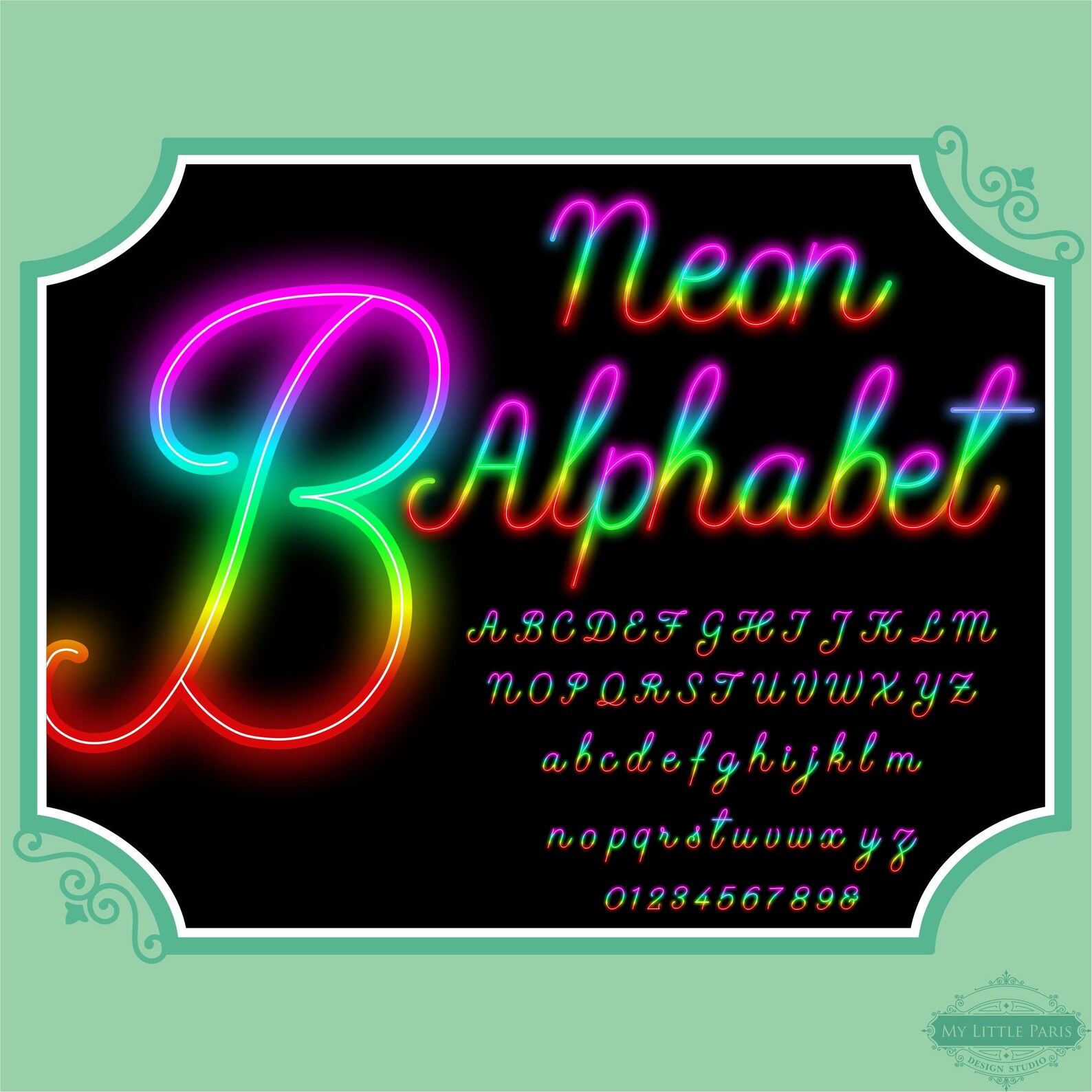 Neon Script Multicolor Rainbow Alphabet B PNG Clip Art Letters Font ...