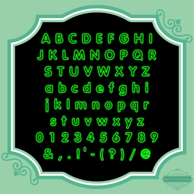Neon Glow Effect Alphabet PNG Clip Art Green Letters Font | Etsy