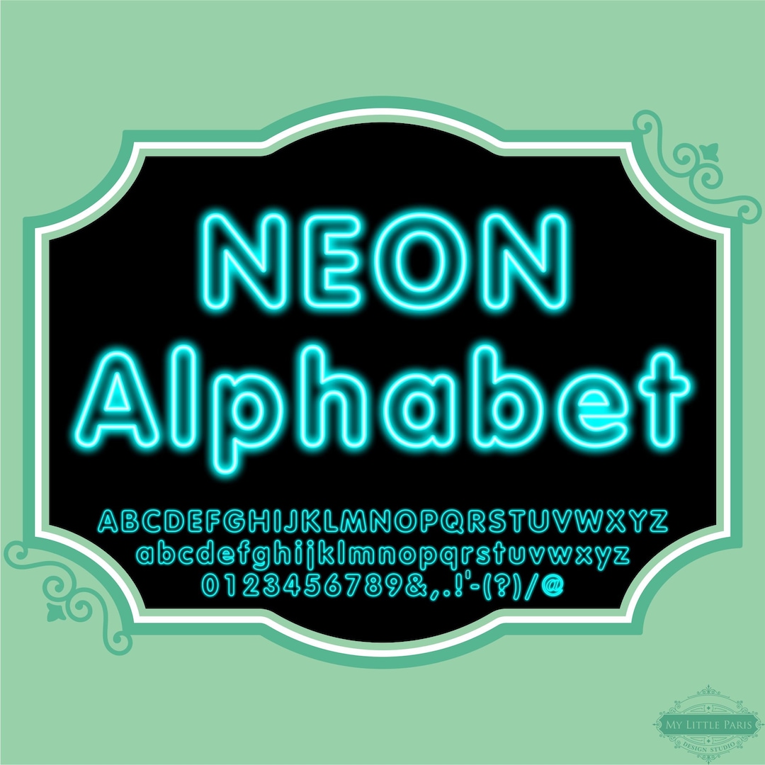 Neon Glow Effect Alphabet PNG Clip Art Cyan Letters Font Numbers ...