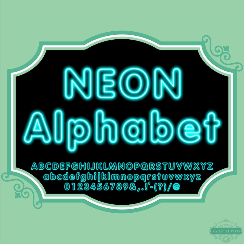 Neon Glow Effect Alphabet PNG Clip Art Cyan Letters Font - Etsy