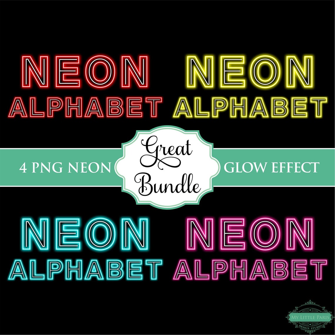Neon Glow Effect Bundle 4 Colors Alphabet PNG Clip Art Letters | Etsy