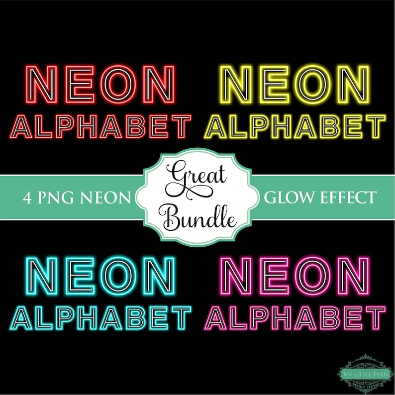 Neon Glow Effect Bundle 4 Colors Alphabet PNG Clip Art Letters | Etsy