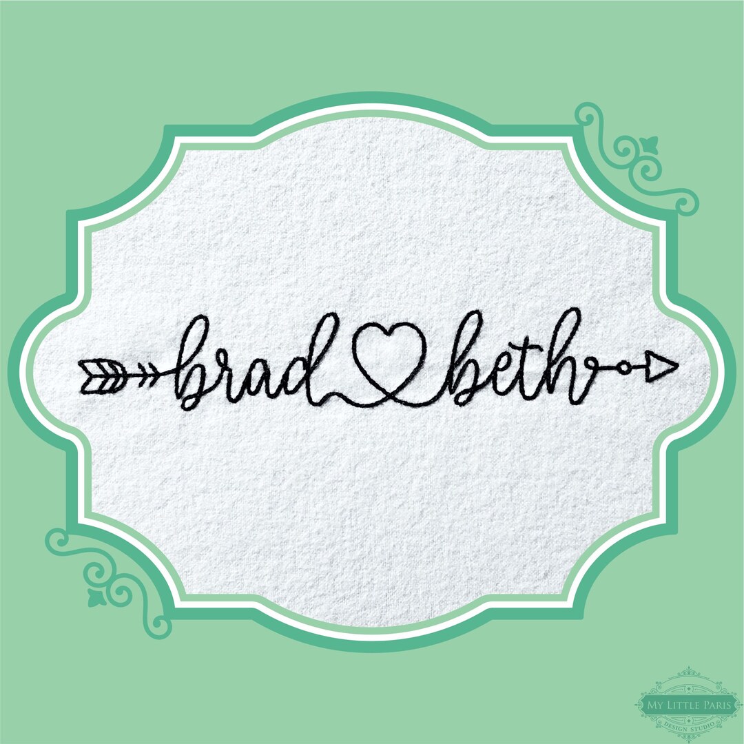 Embroidery Bean Brad Beth Script Font - 0.75" 1" 1.5" 2" - BX Included ...
