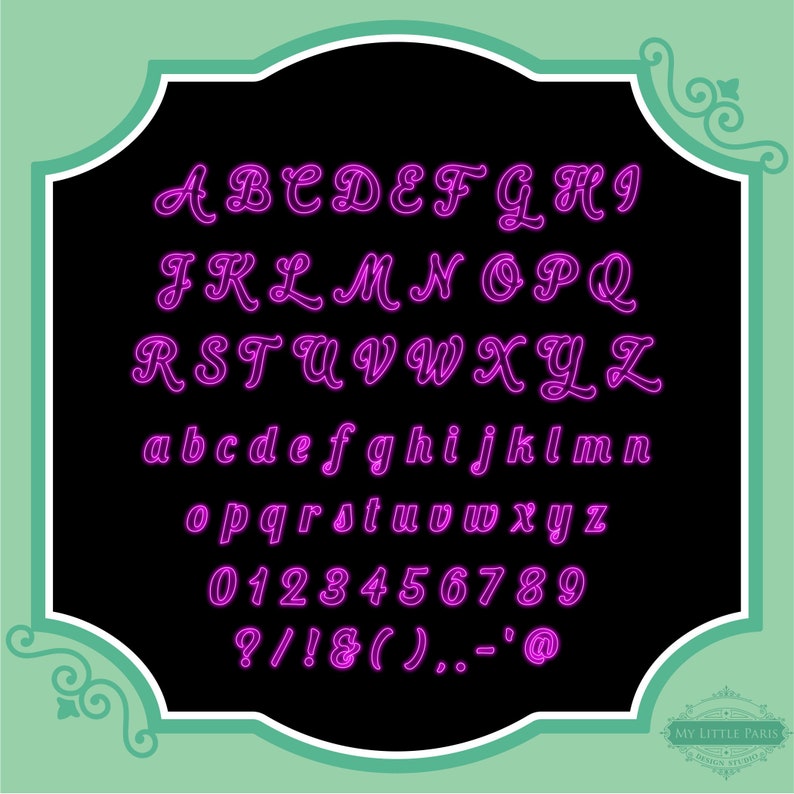 Neon Line Glow Effect Alphabet PNG Clip Art Letters Script Font Instant ...