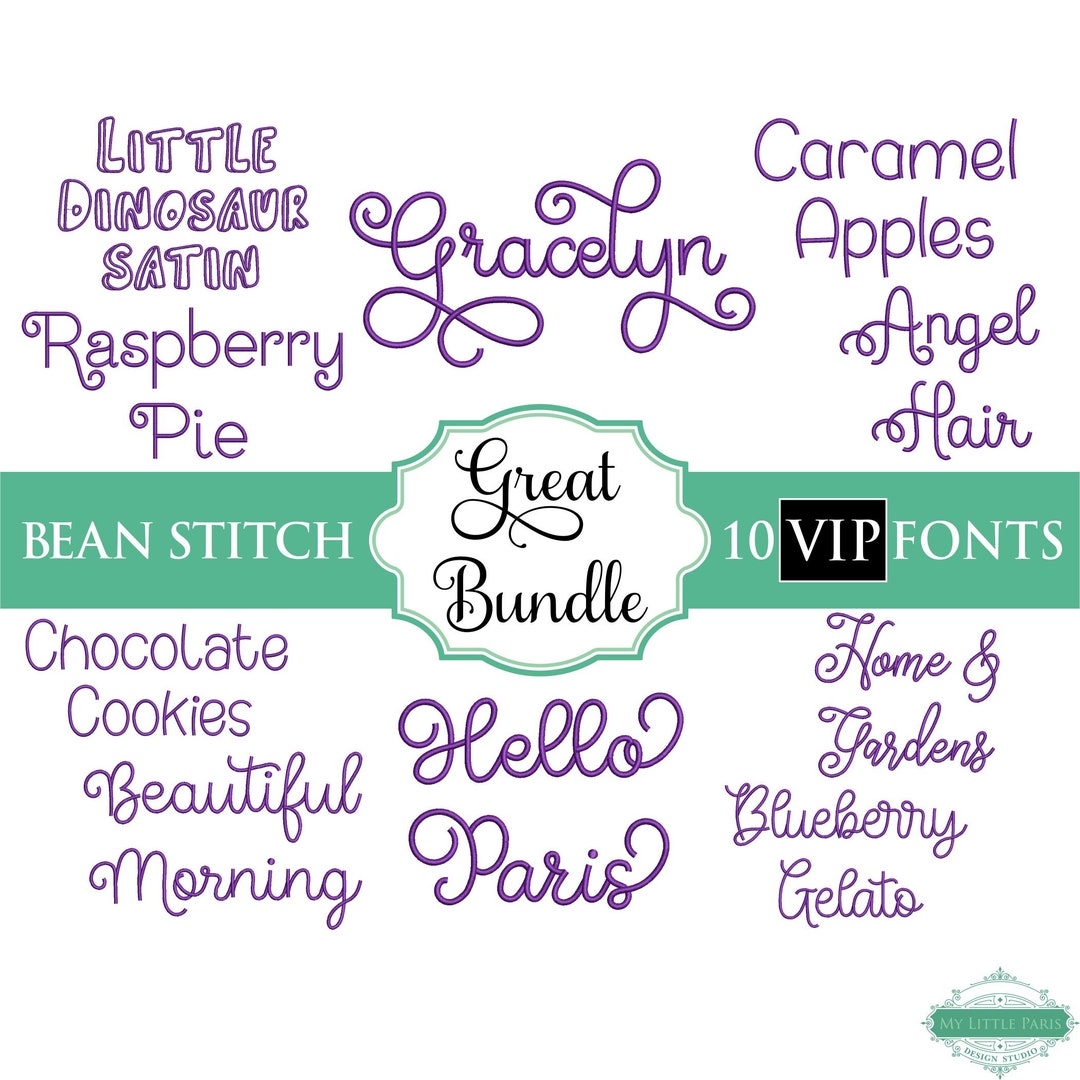 VIP Satin Embroidery Font Bundle #5 - 0.75" 1" 1.5" 2"- 10 VIP Fonts ...