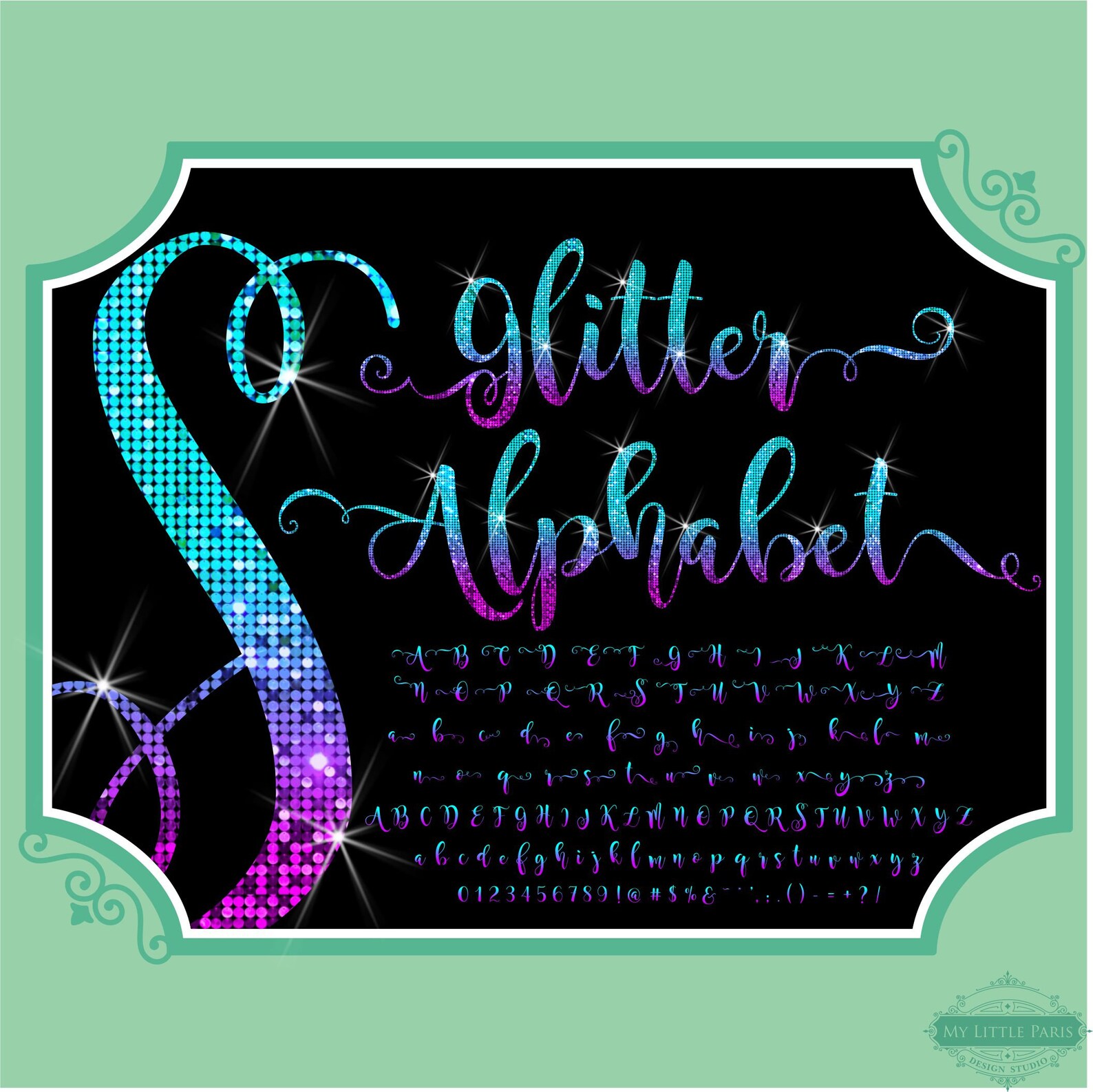 PNG Glitter Clip Art Letters Script Font Numbers Instant - Etsy