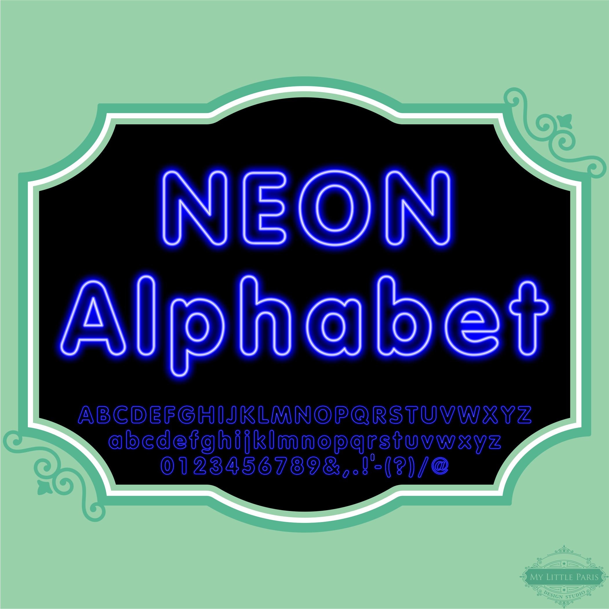 Neon Glow Effect Alphabet PNG Clip Art Blue Letters Font | Etsy