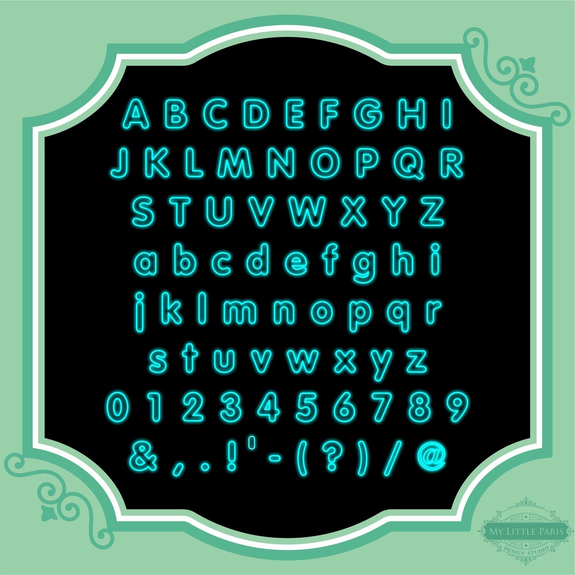 Neon Glow Effect Alphabet PNG Clip Art Cyan Letters Font - Etsy