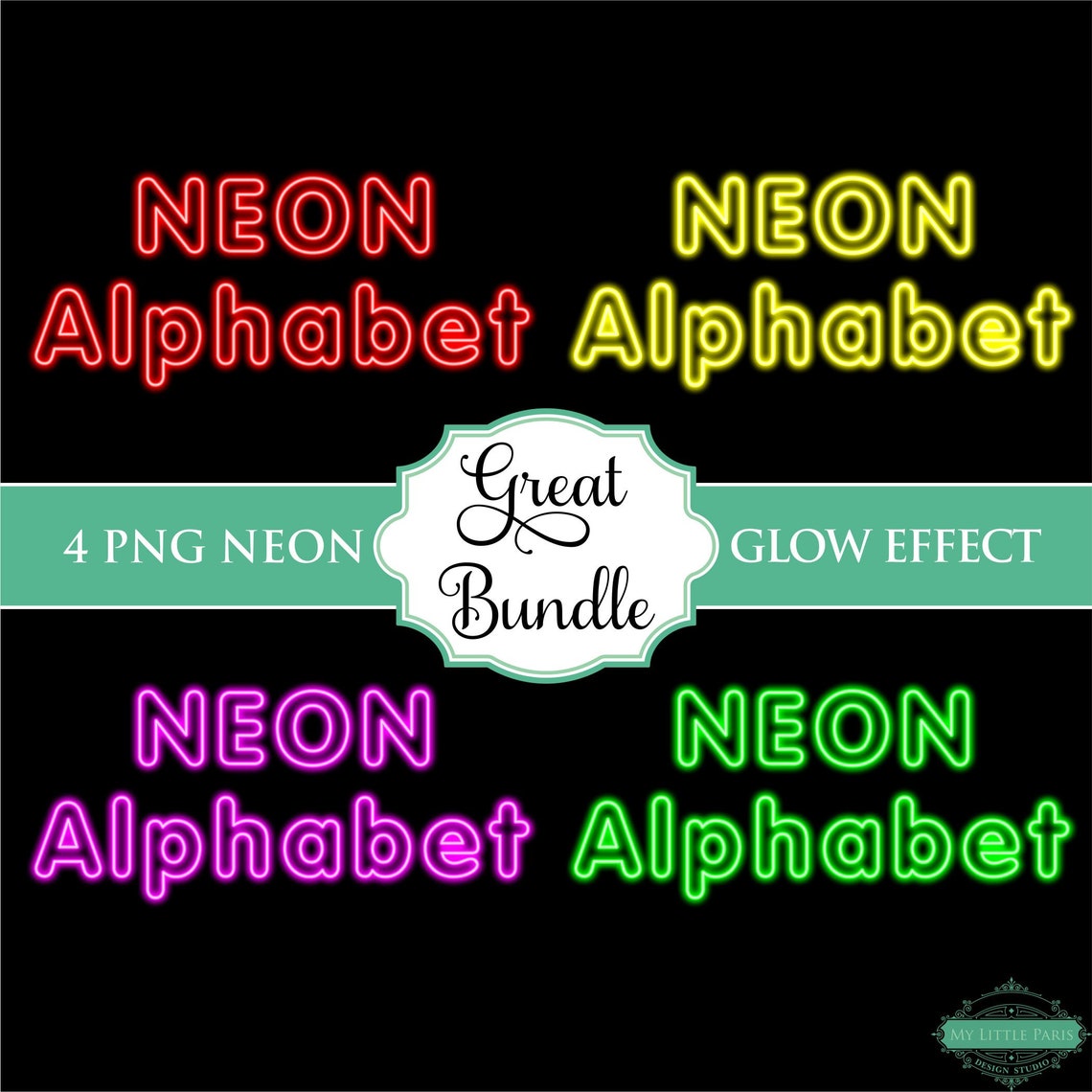 Neon Glow Effect Bundle 4 Colors Alphabet PNG Clip Art Letters | Etsy