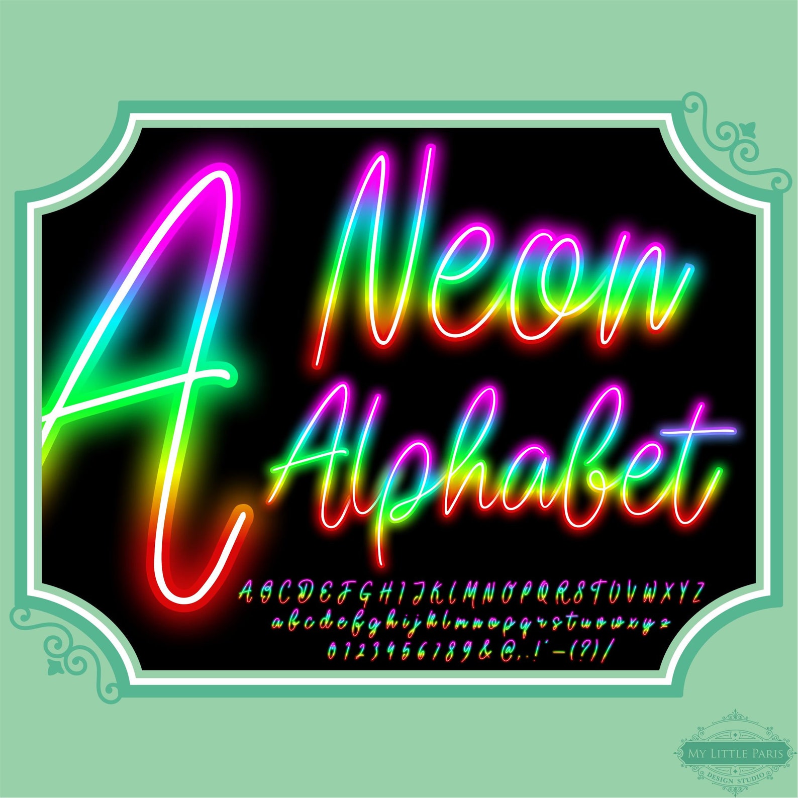 Neon Multicolor Rainbow Script Alphabet PNG Clip Art Letters - Etsy