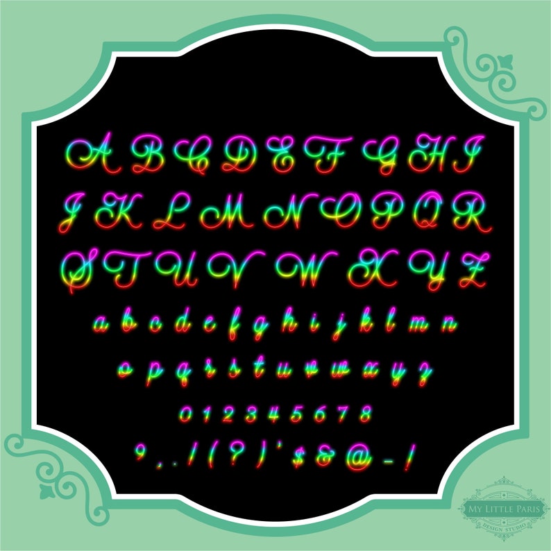Neon Multicolor Rainbow Script Alphabet D PNG Clip Art Letters | Etsy