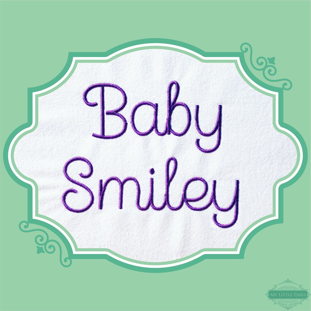 Embroidery Baby Smiley Satin Script Font - 0.75" 1" 1.5" 2" - BX ...