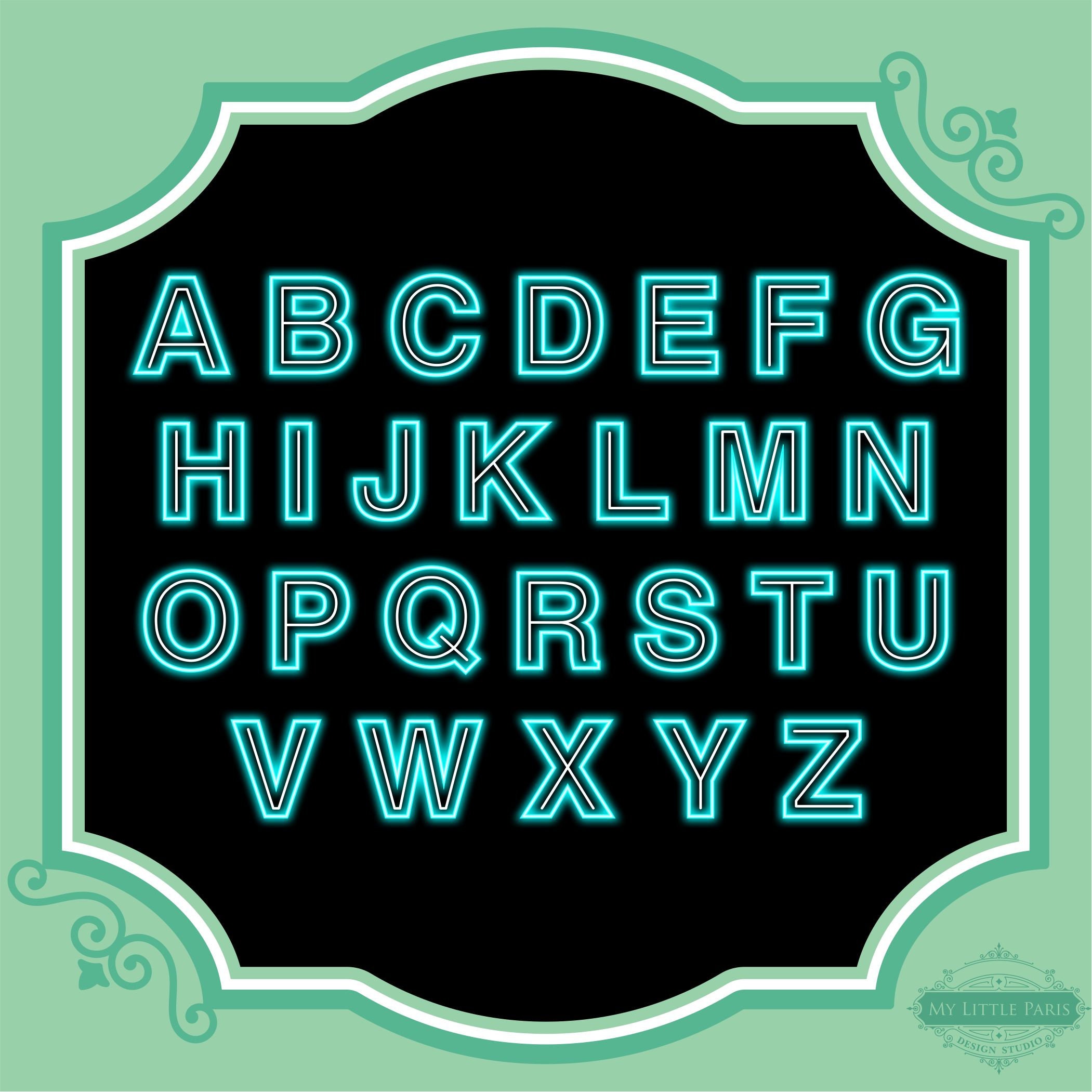 Neon Glow Effect Alphabet PNG Clip Art Letters Font Instant Download ...