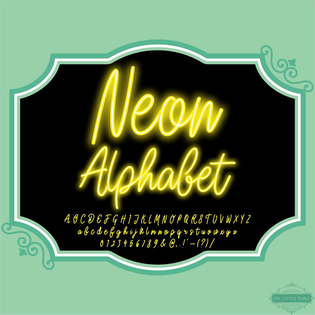 Neon Script Alphabet PNG Clip Art Letters Font Numbers Instant - Etsy