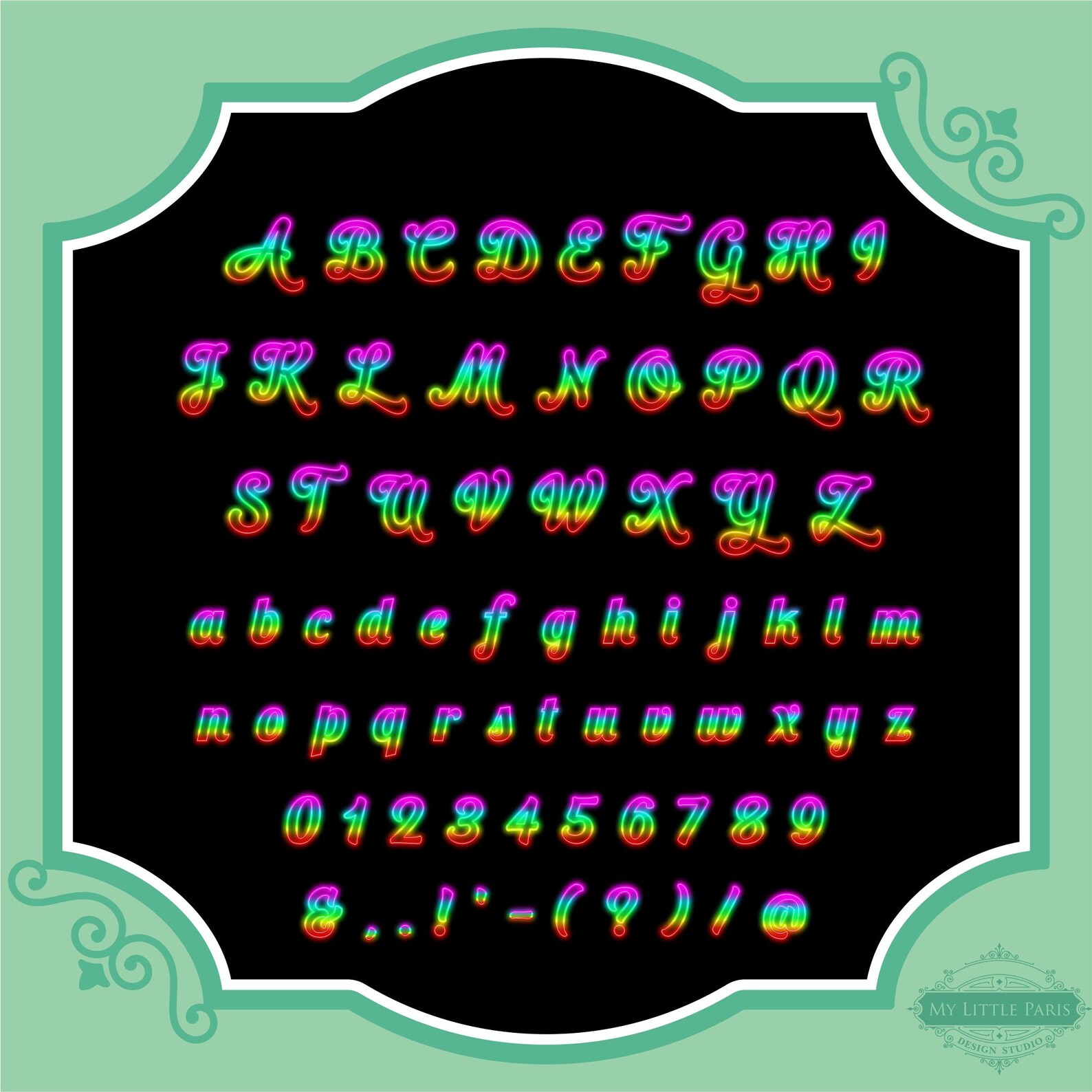 Neon Multicolor Rainbow Script Alphabet B PNG Clip Art Letters Font ...