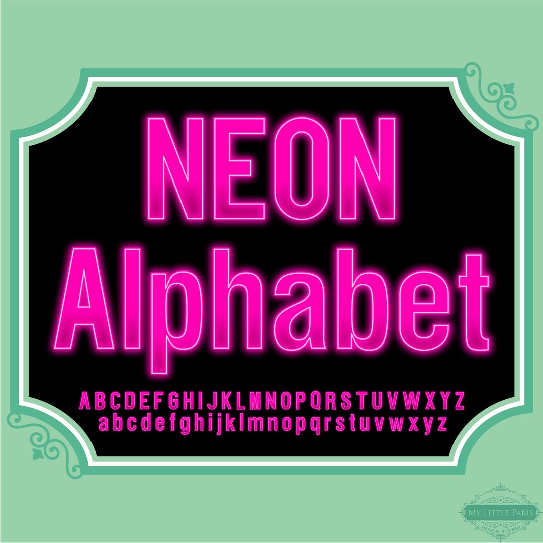 Neon Glow Effect Alphabet PNG Clip Art Letters Font Instant Download ...