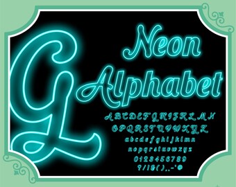 Neon Glow Effect Alphabet PNG Clip Art Letters Script Font Instant ...